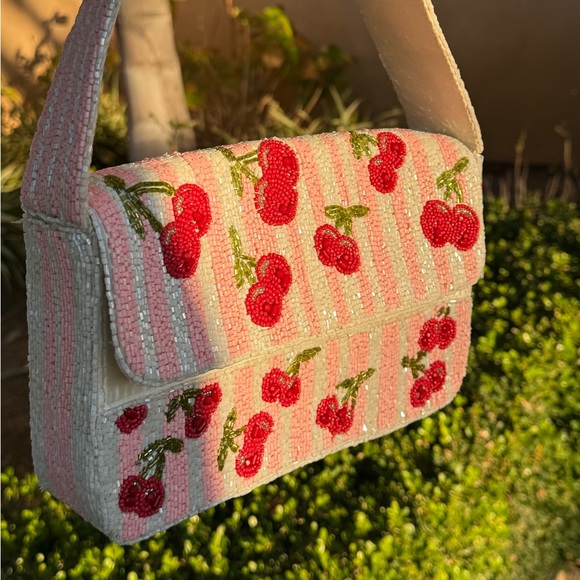 Bags | Nwt Viral Cherry Pink And Red Beaded Bag Handcrafted Made In ...